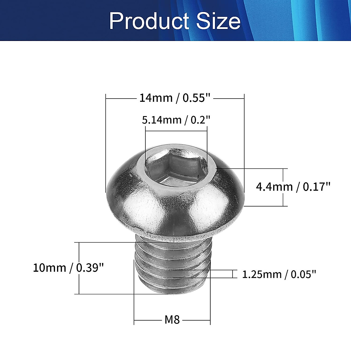Juvielich 20Pcs M8x10mm Hex Socket Head Machine Screws Carbon Steel Inner Hex Socket Round Head Screw Fasteners Furniture Bolts Silver