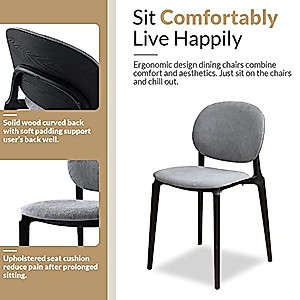 STARWAY Set of 4 Dining Chairs, Upholstered Side Chairs with Solid Wood Back, Indoor-Outdoor Chairs for Kitchen, Dining, Bedroom, Living Room, Bistro, Coffee Shops and More (Black & Gray)