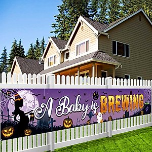 A Baby Is Brewing Yard Banner, A Baby Is Brewing Baby Shower Decorations Halloween Baby Shower Sign Banner Halloween Gender Reveal Party Supplies for Boy and Girl