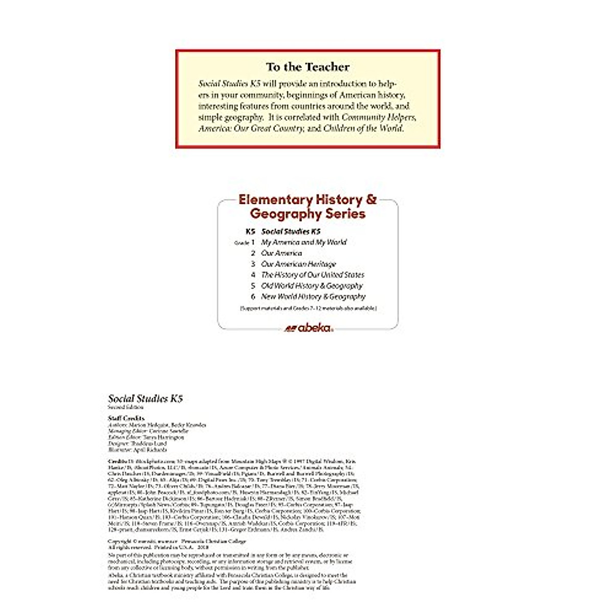 Social Studies K5 - Abeka 5 Year Old Kindergarten Student Activity Book