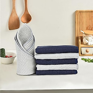 Airensky Kitchen Essentials Dish Towels 6-Piece Value Set - Waffle Design, Reusable Cleaning Cloths, Soft, Ultra-Absorbent, Nonstick Oil and Quick Drying - 12x12 Inches (3 Navy, 3 Gray)