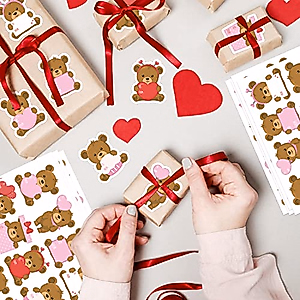15Pcs Valentine's Day Gift Wrapping Stickers Valentines Bear Gift Tags Stickers Decoration, Valentines Name Writable Labels Decals Party Supplies Package Envelope Seals Cards Decoration