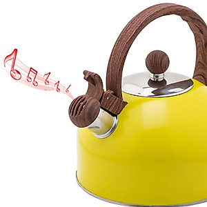 Tea Kettle, Whistling Tea Kettle for Stovetop - 2.5L Stainless Steel Whistling Kettle Tea Pot for Stove Top with Wood Grain Handle Loud Whistle (Yellow)
