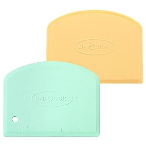 Unicook Dough Scraper, Flexible Bowl Scraper, Nonslip Bench Cutter with Measurement, Pastry Chopper, Multipurpose Kitchen Tool for Dough, Pastry, Pizza, Bread, Baking, Cake and More, 2 Pack