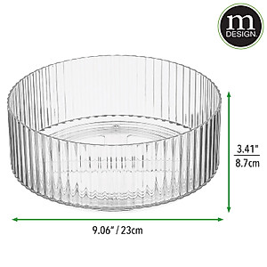 mDesign Plastic Stackable Bin with Handles and 9" Round Fluted Lazy Susan Turntable Plastic Spinner Combo Set for Organization in Bathroom, Closet, Cabinet, or Vanity Countertop - Set of 2 - Clear