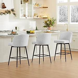 Watson & Whitely Counter Height Bar Stools Set of 2, 360° Swivel Upholstered Barstools with Backs and Metal Legs, 26" H Seat Height, Fabric in White (Multi-Colored)