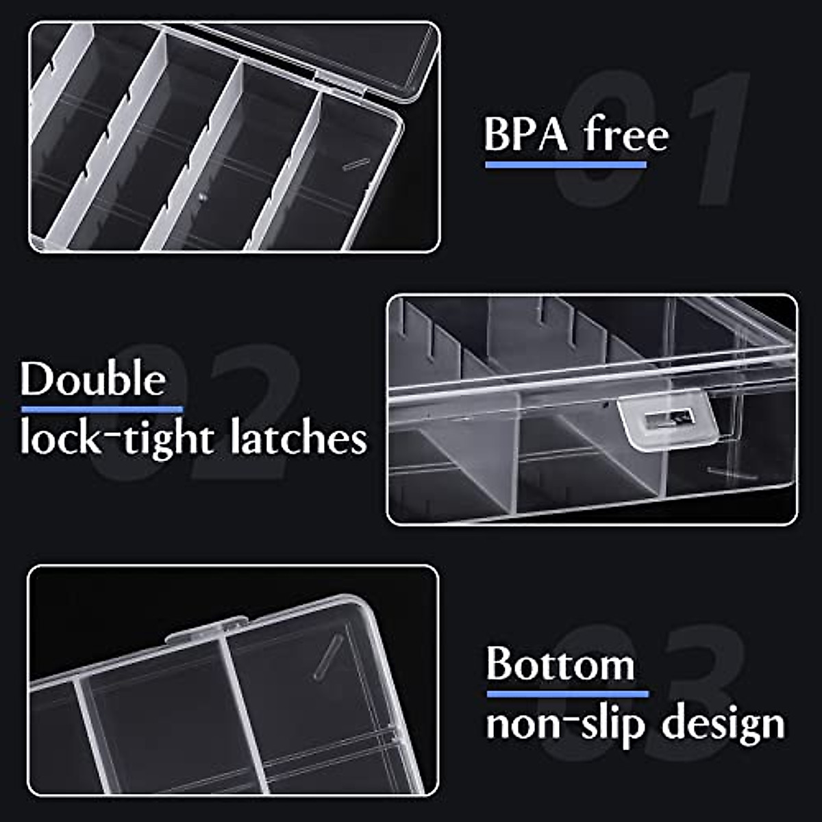 Jutieuo 2 Pack Clear Plastic Storage Containers Box - Visible Cosmetic Tools Storage Box - Makeup Tools Fishing Tackle Accessory Box Organizer - Organizer Box for Bead Jewelry Screws DIY Crafts