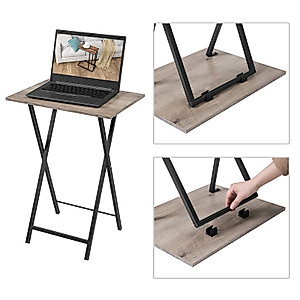 HOOBRO Folding TV Tray Tables, Set of 2 Side Table for Small Space, Industrial Snack Tables for Eating at Couch, Stable Metal Frame, Easy Assembly, Space Saving, Greige and Black BG25BZ01