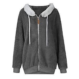 Hooded Fleece Jacket Women 2023 Trendy Long Sleeve Fleece Zip Up Hoodies Lined Pullover Casual Warm Plus Size Winter Coats For Women With Pockets Zipper Fuzzy Hooded Sweatshirt(A Dark Gray,4X-Large)