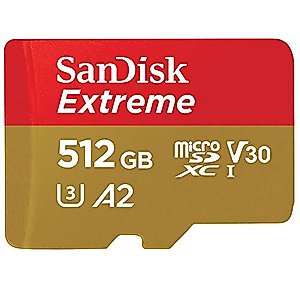 SanDisk 512GB Extreme microSDXC UHS-I Memory Card with Adapter - Up to 160MB/s, C10, U3, V30, 4K, A2, Micro SD - SDSQXA1-512G-GN6MA