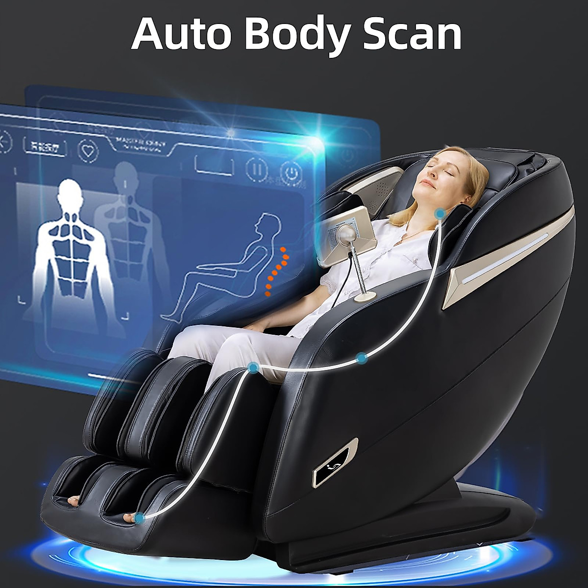 MassaMAX Full Body Massage Chair, Zero Gravity Recliner with Yoga Stretch, SL Track, Airbags, Heating, Touch Screen, and Foot Massage (MD906-Black)