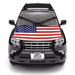 Hood's Flags] American Flag Car Hood Cover 63"x47" (120x160cm) - Universal Fit for Trucks, Car, SUV, or Van. Polyester Spandex Material, Weather-Resistant with Secure Fasteners