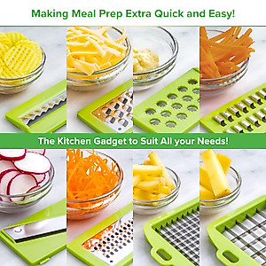 PrepNaturals 12 in 1 Vegetable Chopper with Container, Veggie Chopper, Vegetable Cutter, Food Chopper & Onion Chopper - Onion Chopper Dicers, Choppers, Mandoline Slicer for Kitchen (Green)