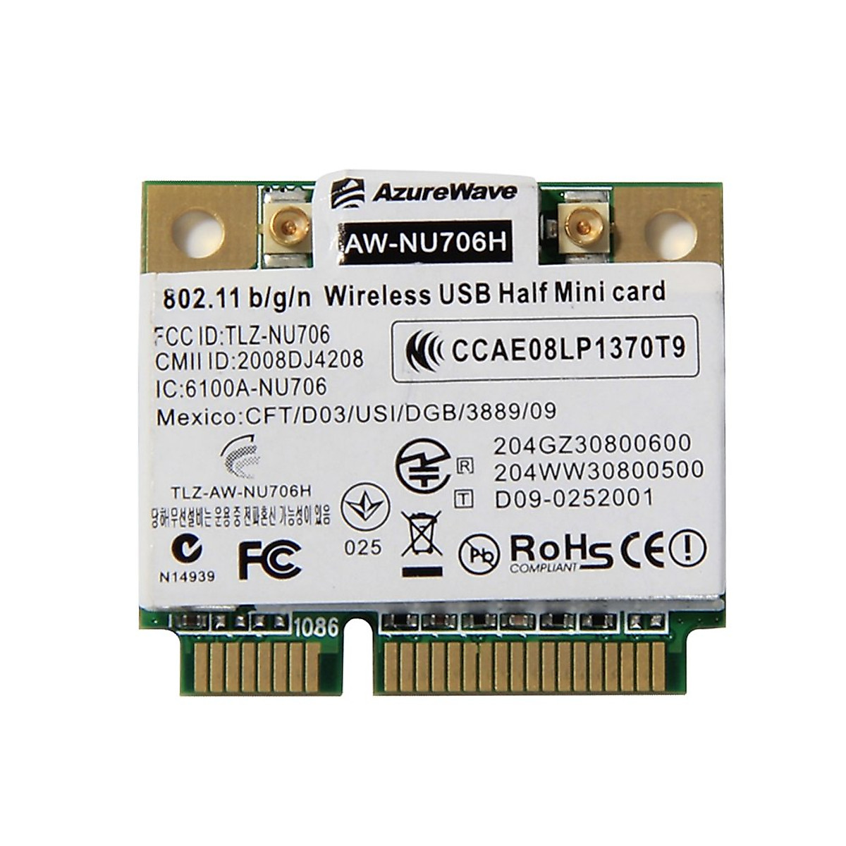 AzureWave AW-NU706H RT3070L Wireless Wifi WLAN Half Size Mini PCIe Card 802.11 b/g/n 300Mbps