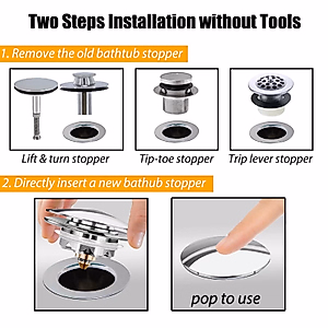 Anlige 1 PCS Tub Stopper with Drain Hair Catcher and 1 PCS Bathtub Drain Stopper, Pop Up Bath Tub Plug and Cover with Strainer, Universal for 1.5 to 2in Tub Drain Hole