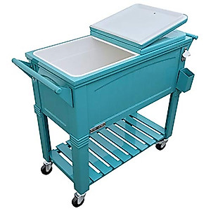 Permasteel PS-203F1-TEAL-AM 80 Quart Portable Rolling Patio Cooler, Teal