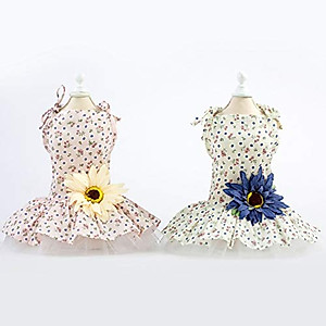 Dog Wedding Dress Dog Dress Floral Princess Tutu Skirt Clothes for Small Dogs Cats Pet Clothes Outfits Dog Costume for Birthday Wedding Blue L Smocked Dress