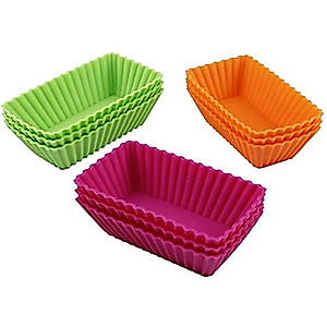 Webake Rectangular Jumbo Cupcake Liners, 4.3 Inch Silicone Baking Cups Reusable Muffin Cups Nonstick Mini Loaf Pan (Pack of 12)