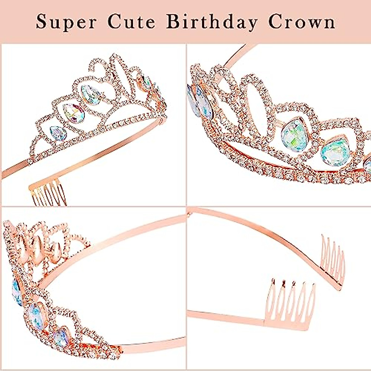 30th Birthday Decorations for Girls, Rose Gold Sweet Rhinestone Tiara Crown, Happy Birthday Cake Toppers, Birthday Queen Sash with Pearl Pin, Number Candles