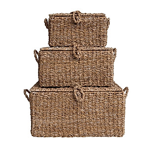 Creative Co-Op Woven Seagrass Storage, Set of 3 Sizes, Natural Trunk
