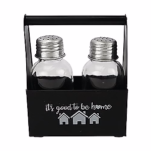 Glass Salt and Pepper Shaker Set in Metal Holder, Home