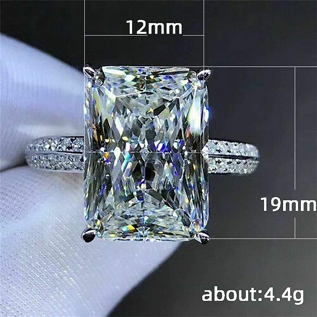 FZO Fashion zircon ring 925 sterling silver CZ ring princess cut square simulated 3 carat diamond ring shiny full diamond two row dazzling engagement wedding ring promise ring for women (8)