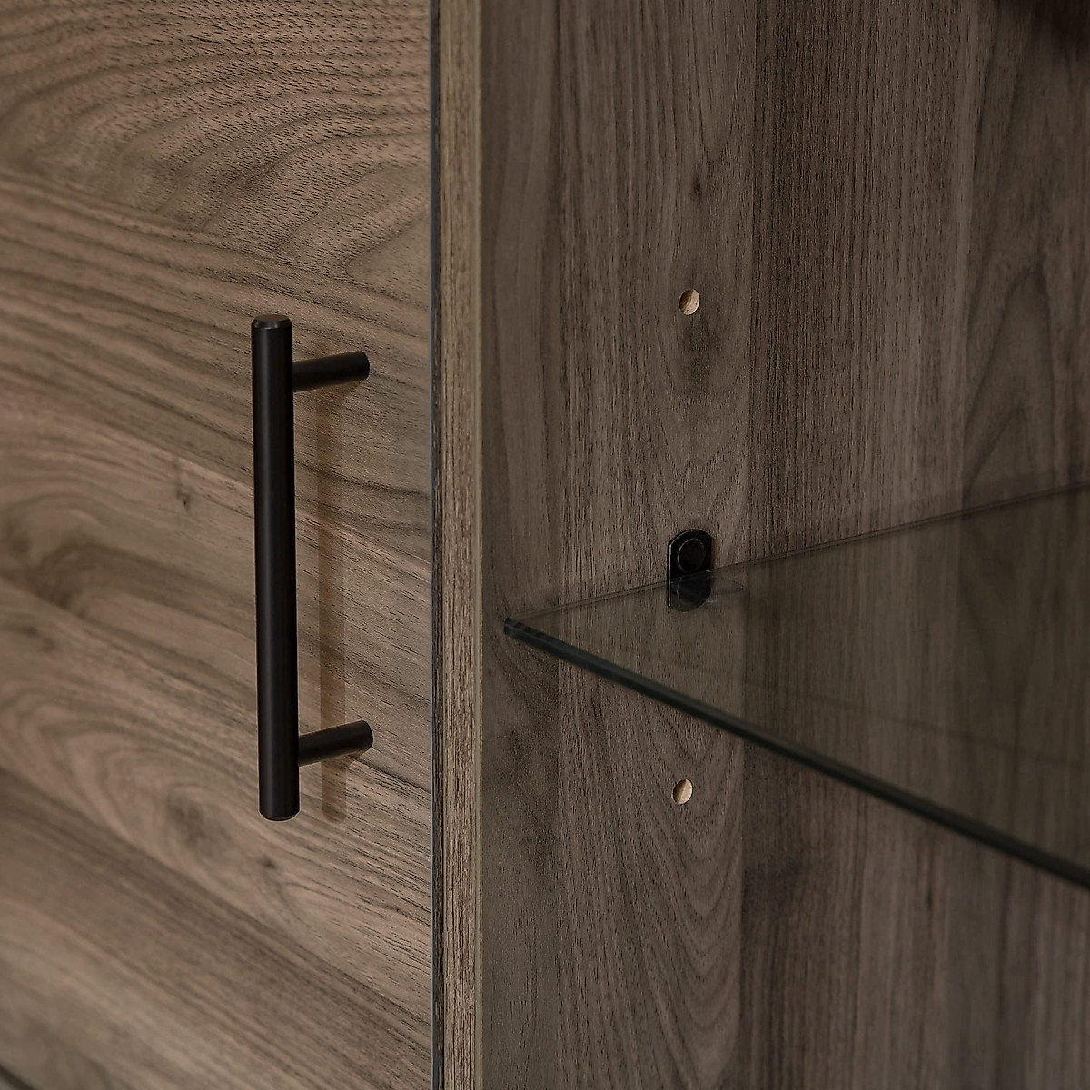 Walker Edison Saxon Mid Century Modern Glass Shelf TV Stand for TVs up to 65 Inches, 60 Inch, Slate Grey