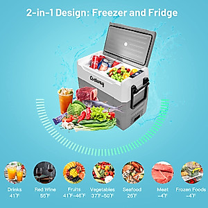 COSTWAY Car Refrigerator with Wheels, 58-Quart Dual-Zone Electric Cooler with 12V/24V DC, 100-240V AC, -4°F to 50°F, Portable 12 Volt Refrigerator RV Fridge Freezer for Home Camping Vehicles, Grey
