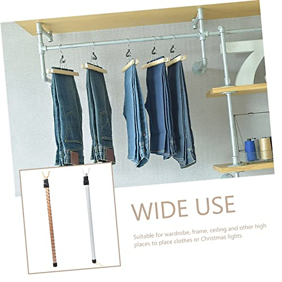 Cabilock 10 Pcs Pull up Bar Outdoor Blinds Curtains Outdoor Clothing Toilet Paper Holder Retractable Clothesline Prop Telescoping Garment Retractable Clothesline Rods Clothes Fork Pole CD