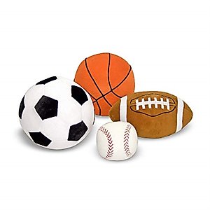 Melissa & Doug Sports Throw Pillows With Mesh Storage Bag - Plush Basketball, Baseball, Soccer Ball, and Football