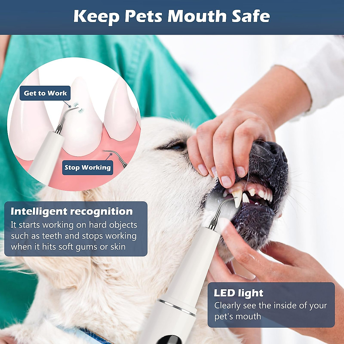 Aiieim Plaque Remover for Teeth,Dog Teeth Cleaning kit,Tartar Remover for Dog Tooth,5 Modes Ultrasonic Dental Tool Cleaner & Scraper for Pet Tooth with Led Light-White