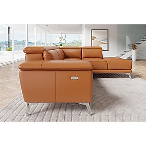 Valencia Pista Geniune Leather Reclining Sectional Sofa with Right Hand Chaise -| Power Recliner Chair, Nappa 11000 Leather | L Shaped Couch for Living Room Furniture, Cloudy Grey