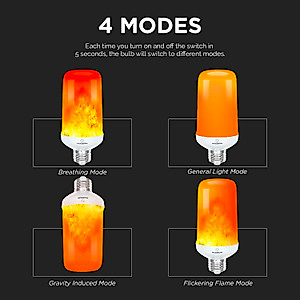 Hudson LED Flame Effect Light Bulbs with 4 Mode Upside Down Effect - 3W Flicker Flame Light Bulb E26/E27 Base (2 Pack) - Flickering Light Bulb Orange Fire Light Flame Bulb for Indoor/Outdoor/Home