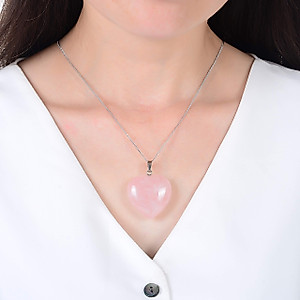 1pc Adabele Real Sterling Silver Pink Rose Quartz Gemstone Large Heart Drop Pendant Necklace 18 inch Healing Crystals Chakras Stone Jewelry Gift NK18-17
