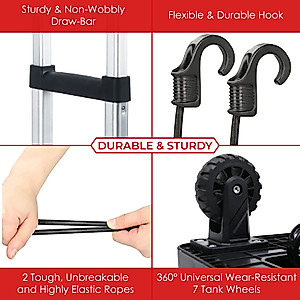 Subron Folding Hand Truck, 600lbs Foldable Heavy Duty Luggage Cart with 7 Tank Wheels, 3-Stage Retractable Portable Large Platform Utility Dolly Cart for Moving, Travel, Shopping, Office Use