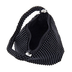 ele ELEOPTION Women Black Beaded Clutch Purse Women's Evening Clutch Triangle Lady Girl Evening Bag for Cocktail Wedding Party for 6.0inch Android IOS Phones