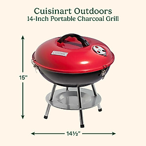 Cuisinart CCG190RB Inch BBQ, 14" x 14" x 15", Portable Charcoal Grill, 14" (Red)
