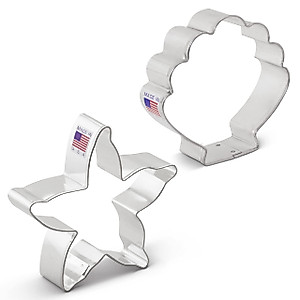Summer Beach Cookie Cutters 2-Pc. Set Made in USA by Ann Clark, Starfish and Seashell