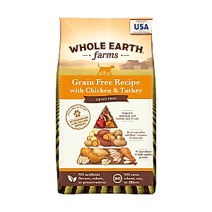 Whole Earth Farms Natural Grain Free Dry Kibble, Wholesome and Healthy Dog Food, Chicken and Turkey Recipe - 4 LB Bag