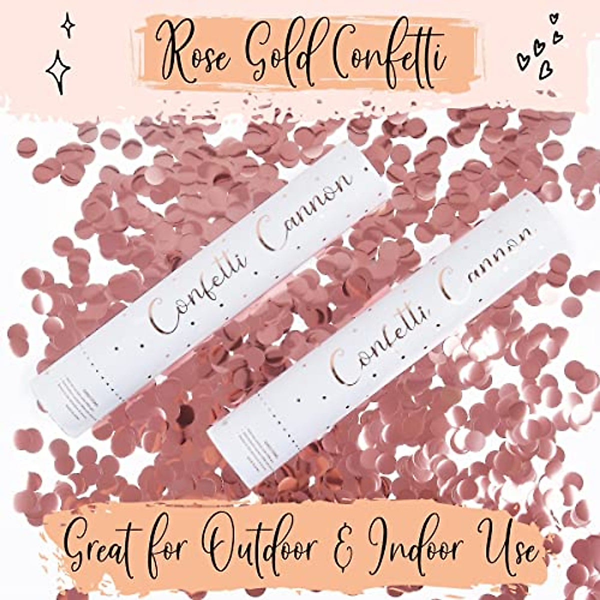 Confetti Cannon - Pack of 6 Rose Gold Poppers - Confetti Shooters for New Year's Eve, Birthday, Graduation, Party, Weddings - Confetti Launchers for any Celebration