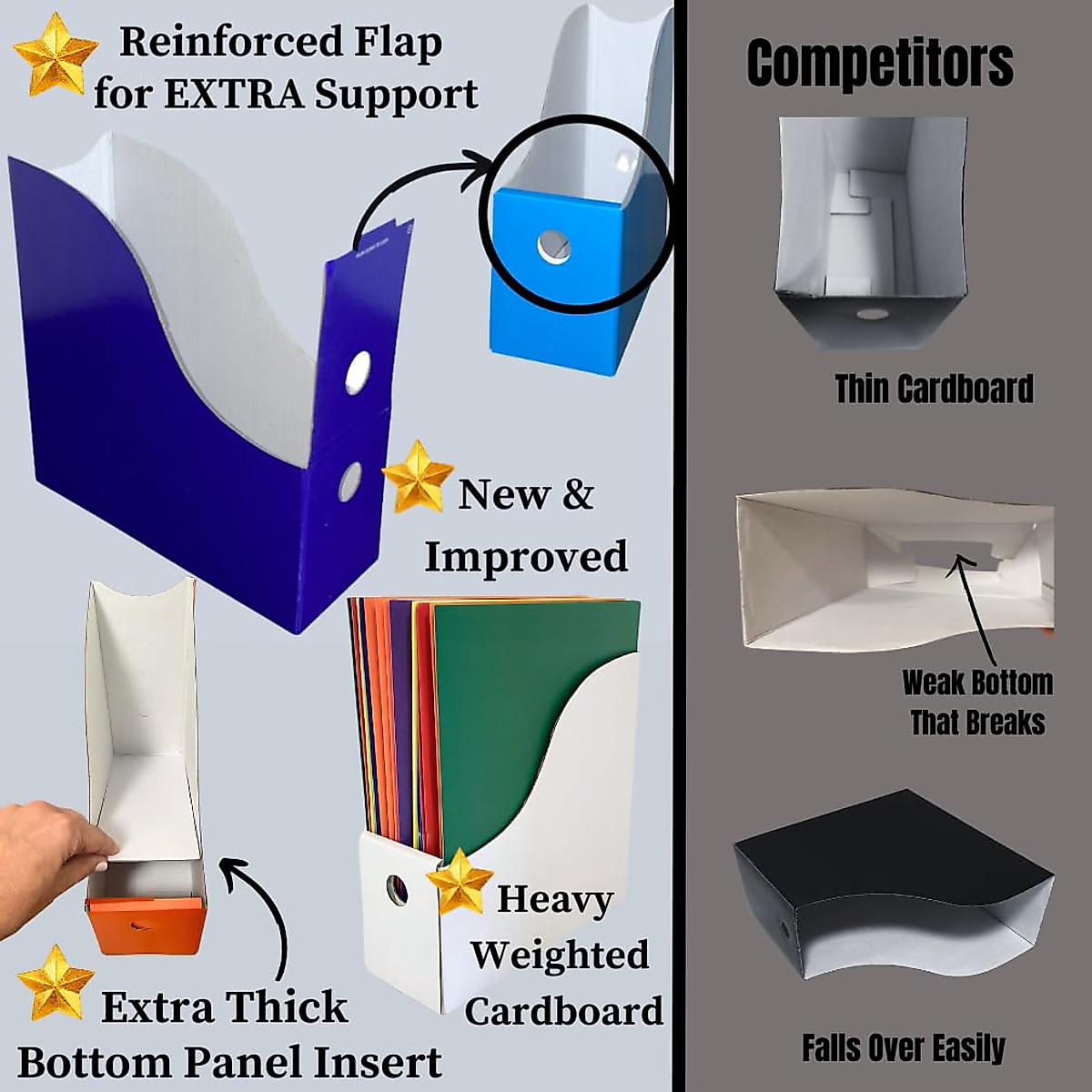 Evelots Magazine File Holder-Organizer-Full 4 Inch Wide-6 Colors-W/Labels-Set/6