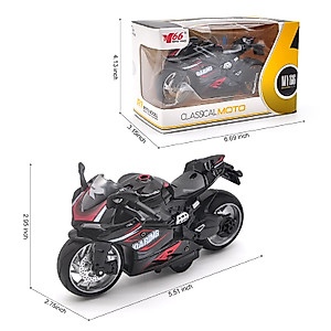 Toy Motorcycle,Pull Back Motorcycle Toy with Sounds and Lights ,1:12 Scale Motorcycle Model Toy for Kids, Pull Back Vehicle for Age 3+ Year Old Birthday Christmas Party Supplies (Black)