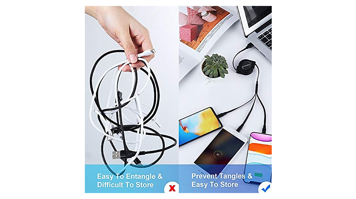 2 Pack 3 in 1 Multi USB Retractable Fast Charger Cable,Multiple ...