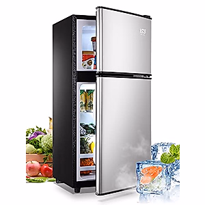KRIB BLING 3.5Cu.Ft Compact Refrigerator Mini Fridge with Freezer, Small Refrigerator with 2 Door, 7 Level Thermostat Removable Shelves for Kitchen, Dorm, Apartment, Bar, Office Silver