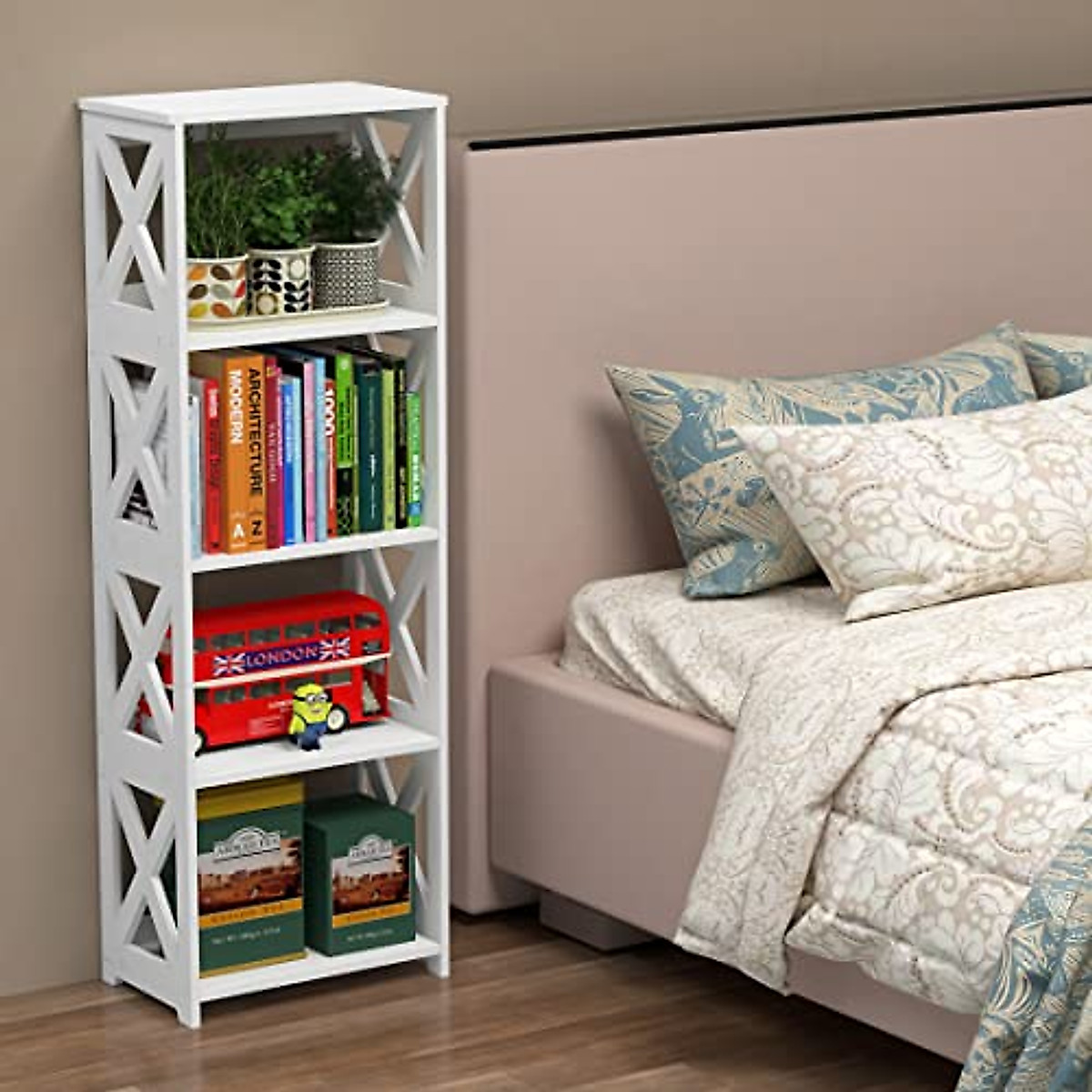 Rerii Bookcase, 5 Tier Small Bookshelf Kids Open Shelves, Standing Book Storage Case Shelf Display Rack Table for Bathroom Living Room Bedroom Office, White