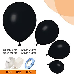 Black Balloons Garland Arch 114 Pack Black Latex Party Baloons In Different Sizes for Halloween,Graduation Party Decorations, Birthday Ballons Anniversary Balloons