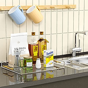 NIUBEE Clear Serving Tray 12x16 Inches -Spill Proof- Acrylic Decorative Tray Organiser for Ottoman Coffee Table Countertop with Round Handles