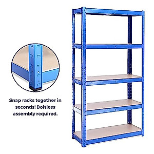 G-Rack | 5 Tier Garage Shelving Units | Metal Shelving Storage | Heavy-Duty Organization Racks | Adjustable Shelves | 2000LB Capacity | Ideal for Workshop, Shed, Office - 59D x 30W x 12H (Blue)