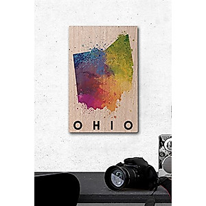 Ohio, State Abstract Watercolor Birch Wood Wall Sign (12x18 Rustic Home Decor, Ready to Hang Art)