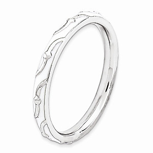 Solid 925 Sterling Silver Stackable White Enamel Ring Eternity Band Size 8